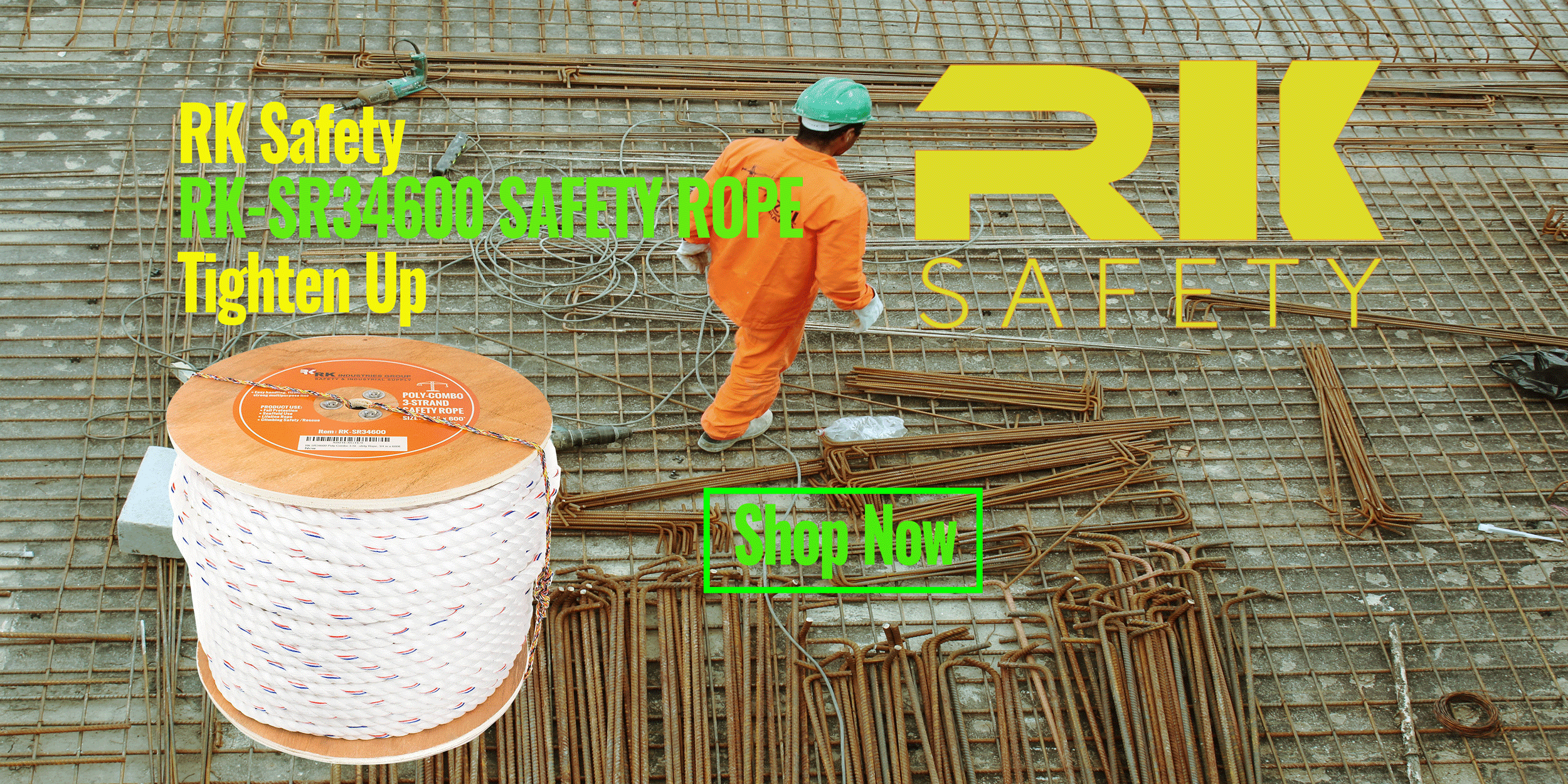 RK SR34600 Poly-Combo 3-Strand Safety Rope, 3/4 in x 600 ft