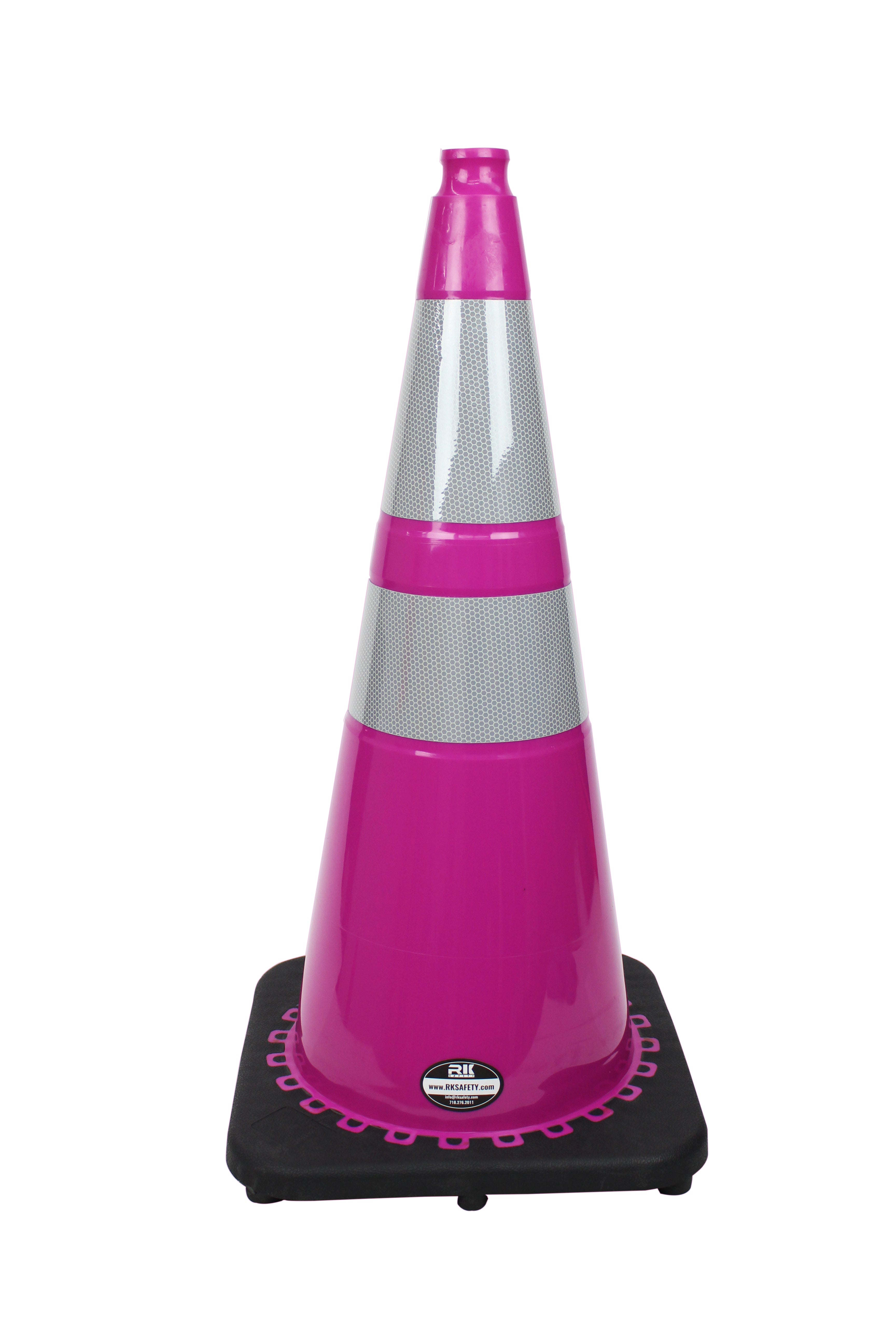 (Set of 8) 28" RK Pink Safety Traffic PVC Cones, Black Base with Two R