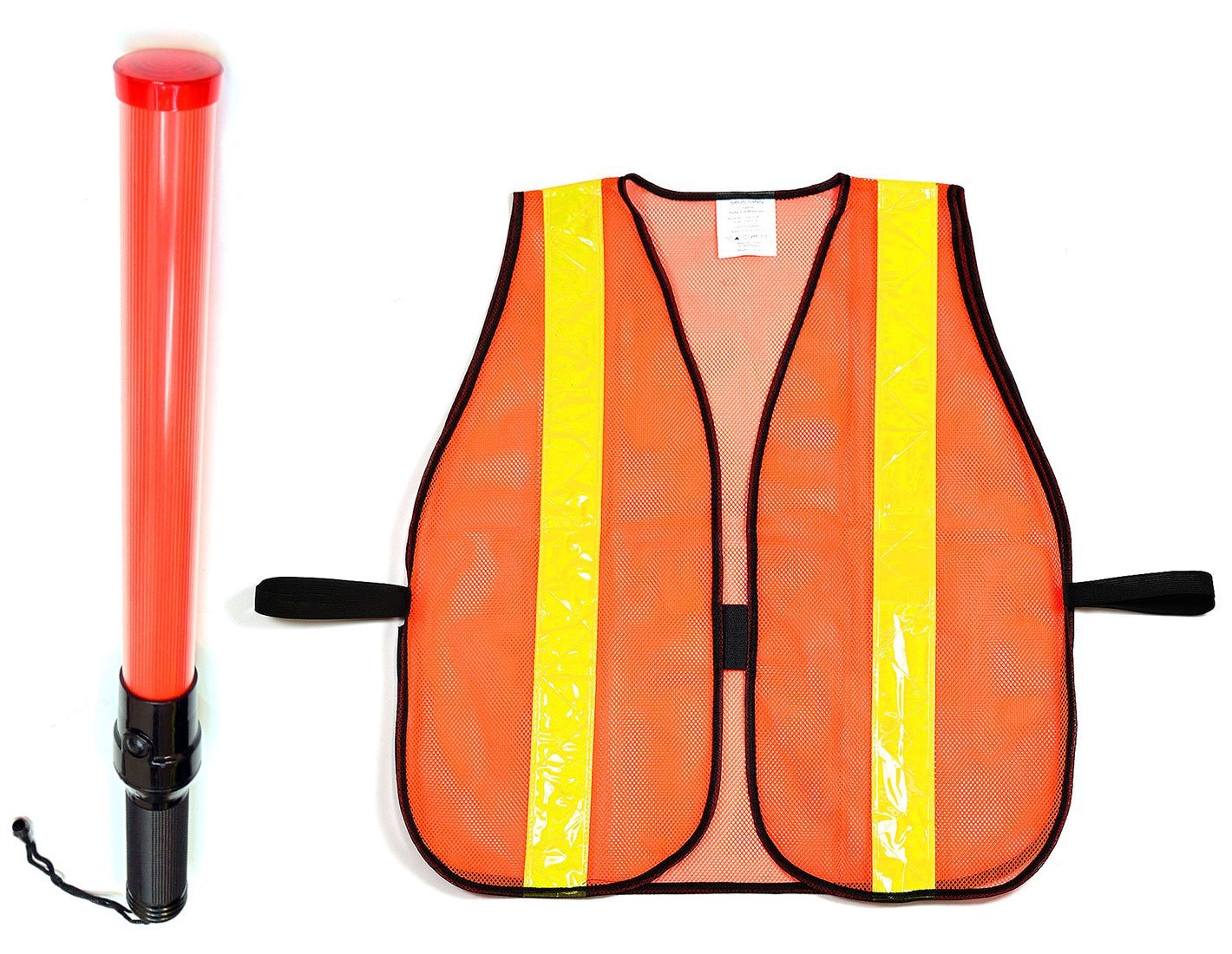 RK Signal Traffic Wand Baton LED Flashlight and Safety Vest Combo Set